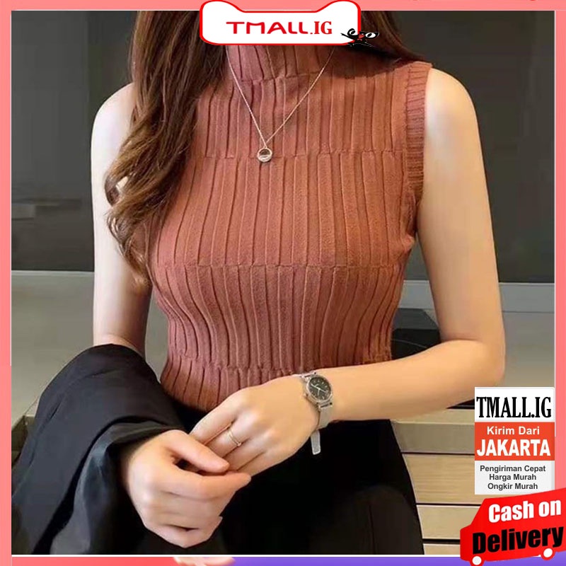 Jual ♕ Tmall ♕ TM-142 Pakaian Atasan Wanita Tanktop Turtle Neck Korean Tanpa Lengan Import ...