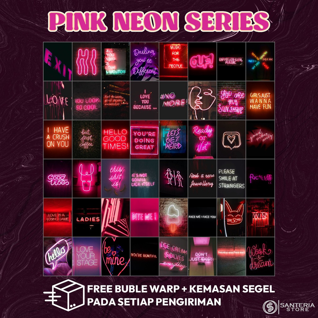 Jual Poster Dinding Aesthetic Isi 48 Pcs | 24 Pcs Series Pink Neon ...