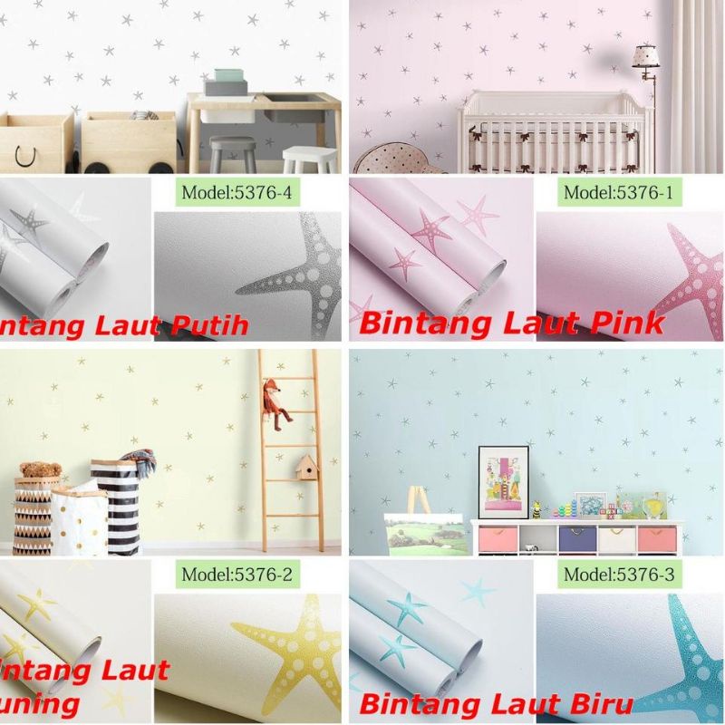 Jual Wallpaper Dinding Ukuran 45 Cm X 10 M Motif Bintang Laut Pink Biru