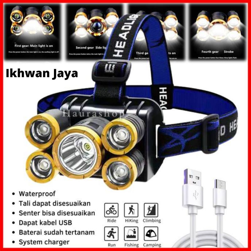 Jual SENTER KEPALA 5 MATA LED CHARGER SUPER TERANG | Shopee Indonesia