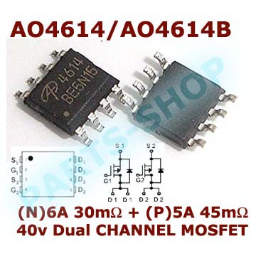 Jual AO4614 smd AO4614B 40V 6A N-Channel 5A P-Channel Power MOSFET AO 4614 | Shopee Indonesia