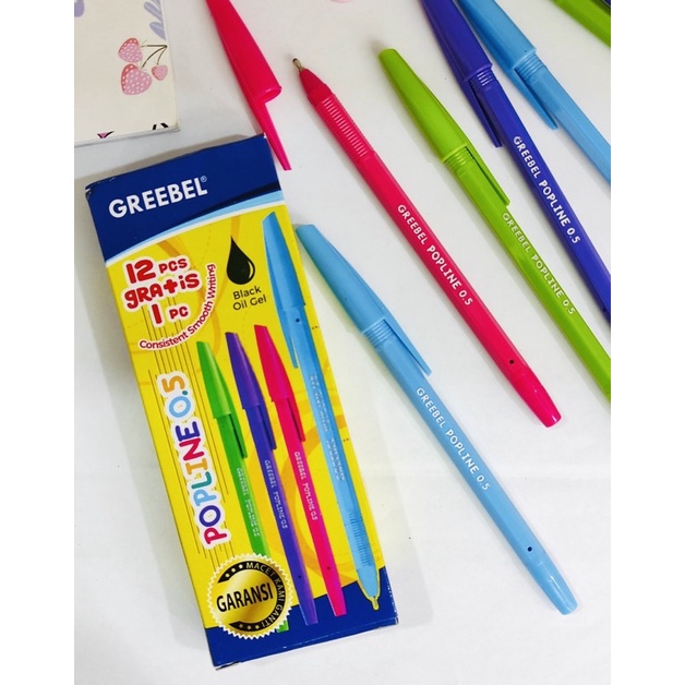 Jual [12 PCS] GREEBEL PEN BALLPOINT POPLINE 0.5mm BLACK | Shopee Indonesia