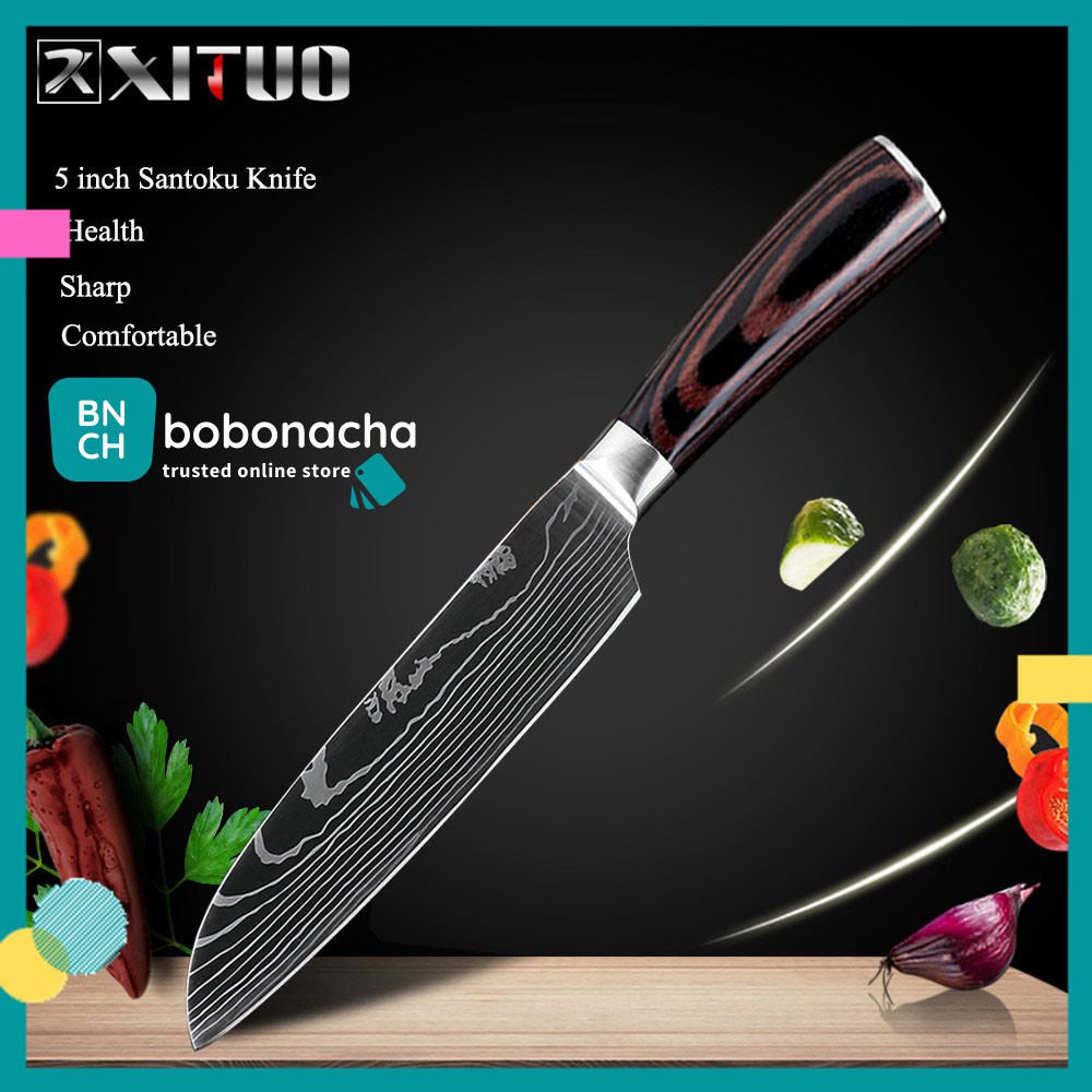 Jual XITUO Pisau Dapur Chef Damascus Pattern 5 Inch Santoku Knife ...