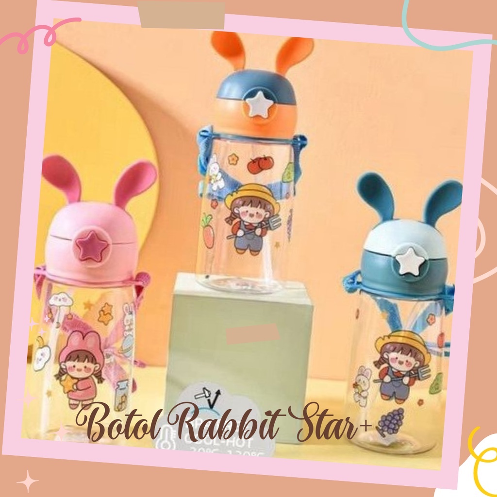 Jual Botol Minum Anak Sekolah Karakter Rabbit Kelinci 500ml Ada Tali Panjang dan Stiker Lucu ...