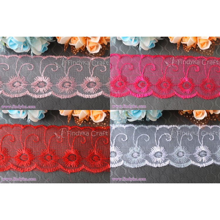 Jual Renda Tile bunga 5cm meteran merah harga per meter (Santi Bevan ...