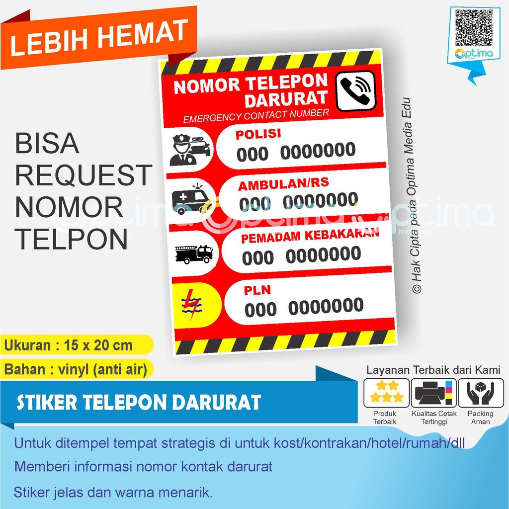 Jual STIKER NOMOR TELEPON DARURAT BISA REQUES NOMOR TELPON | Shopee ...