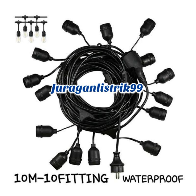 Jual KABEL FITTING LAMPU GANTUNG E27 10 METER 10 FITING / 10 METER 20 FITING OUTDOOR TAMAN ...