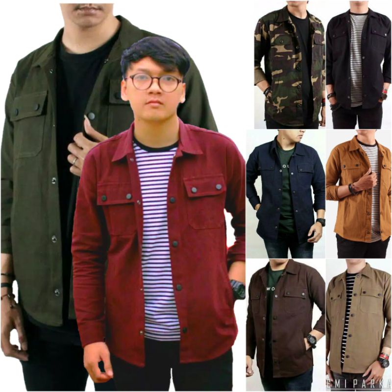Jual Jeket Semi Parka Pria Trucker Jaket Man Canvas Jaket Kancing Hitam ...