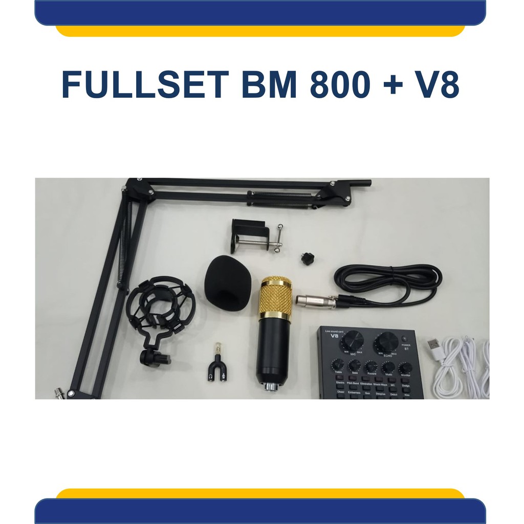 Jual Paket Karaoke FULLSET BM 800 + V8 Soundcard V8 Stand Microphone BM ...