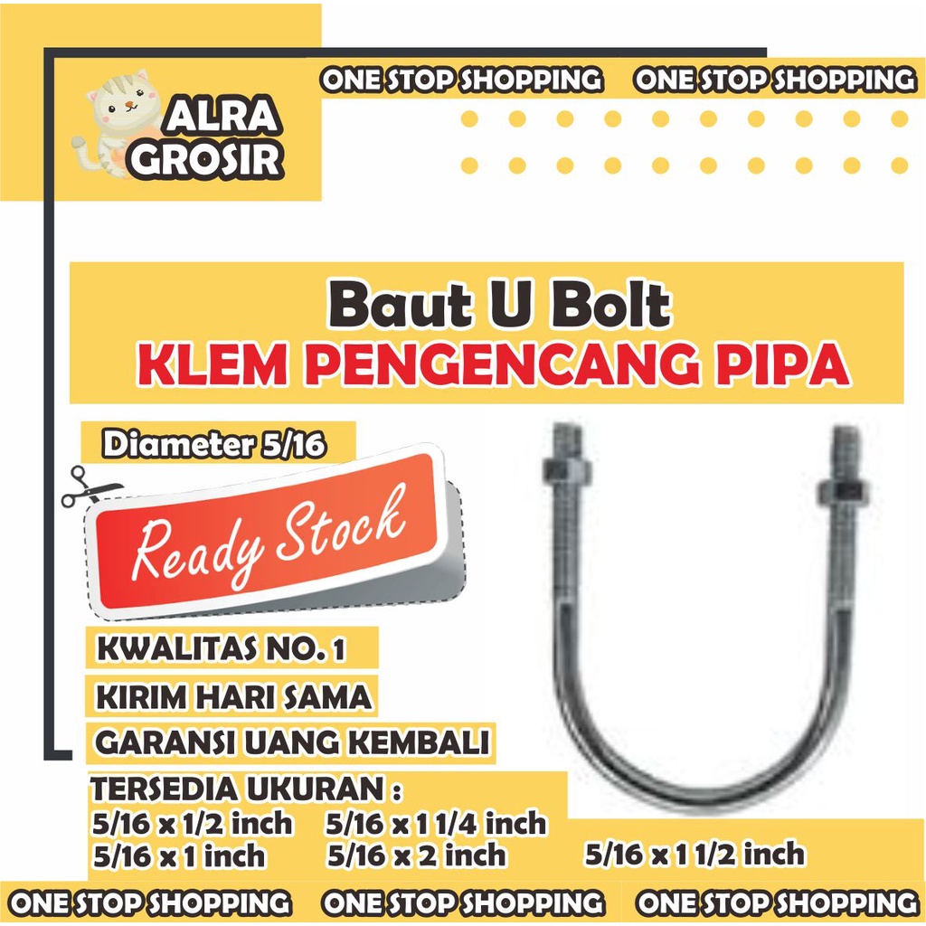 Jual baut U BOLT 5/16 lebar 1/2" - 3/4" - 1" - 1 1/4" - 1 1/2"- 2 inch ...