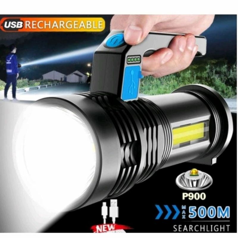 Jual Senter LED Cas Super Terang Jarak Jauh + COB 4 Mode Emergency USB Recharge Anti Air Wajib ...