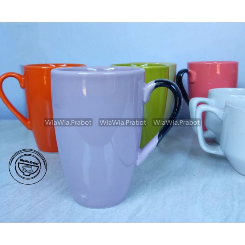 Jual mug keramik porselen putih bentuk corel 250ml gelas minum v tahan ...