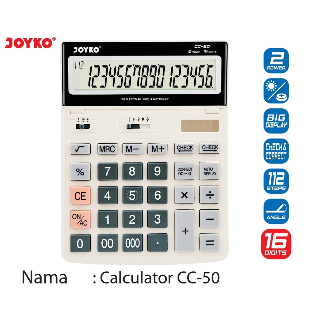 Jual Joyko CC-50 Calculator 16 digit angka / Kalkulator / 16 Digits jumbo ++ | Shopee Indonesia