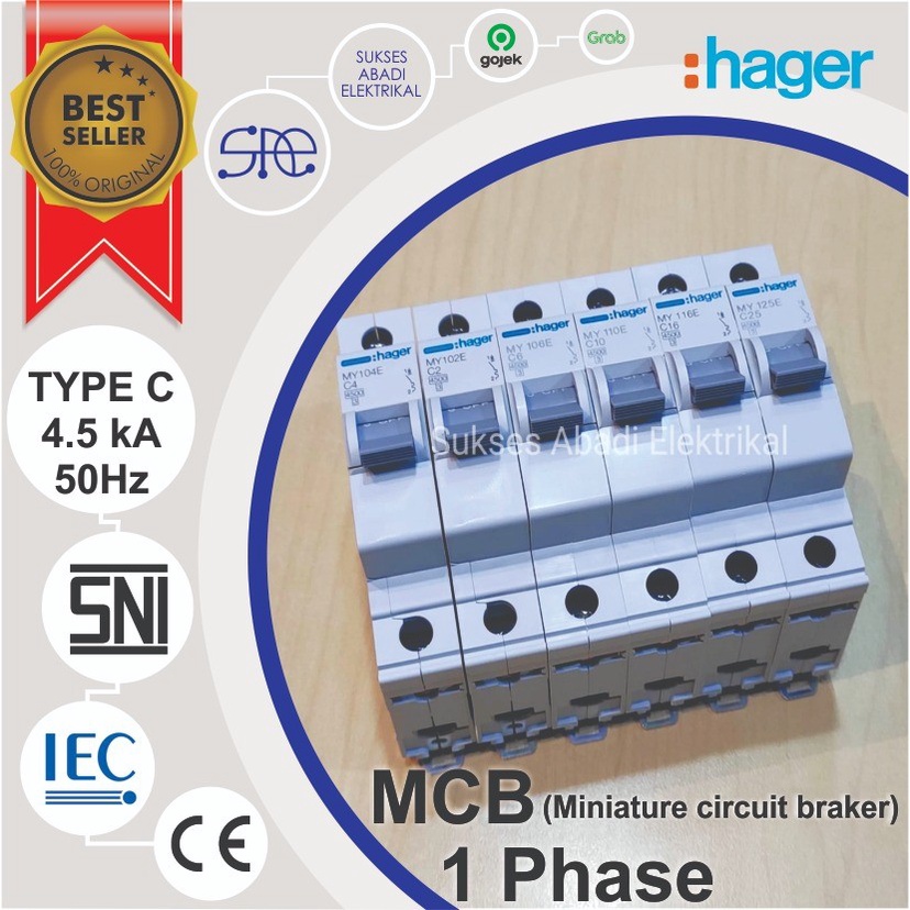 Jual MCB HAGER 1P 1 PHASE 2A, 4A, 6A, 10A, 16A, 20A, 25A, 32, 40A, 50A, 63A | Shopee Indonesia