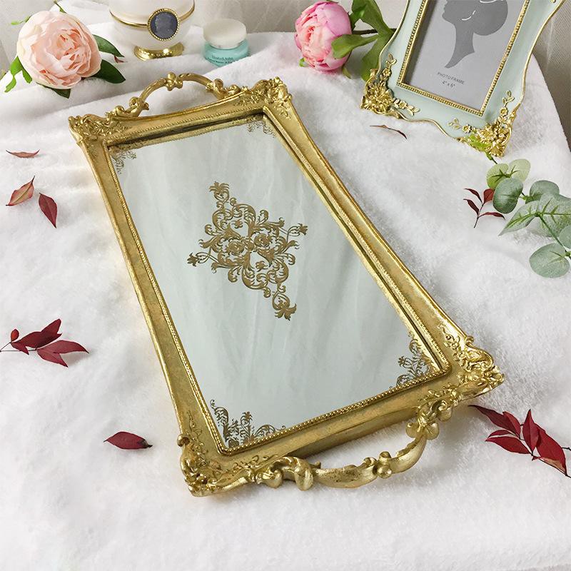 Jual Nampan Gold Kaca Panjang dengan Gagang Ukir, Cocok untuk Koleksi ...