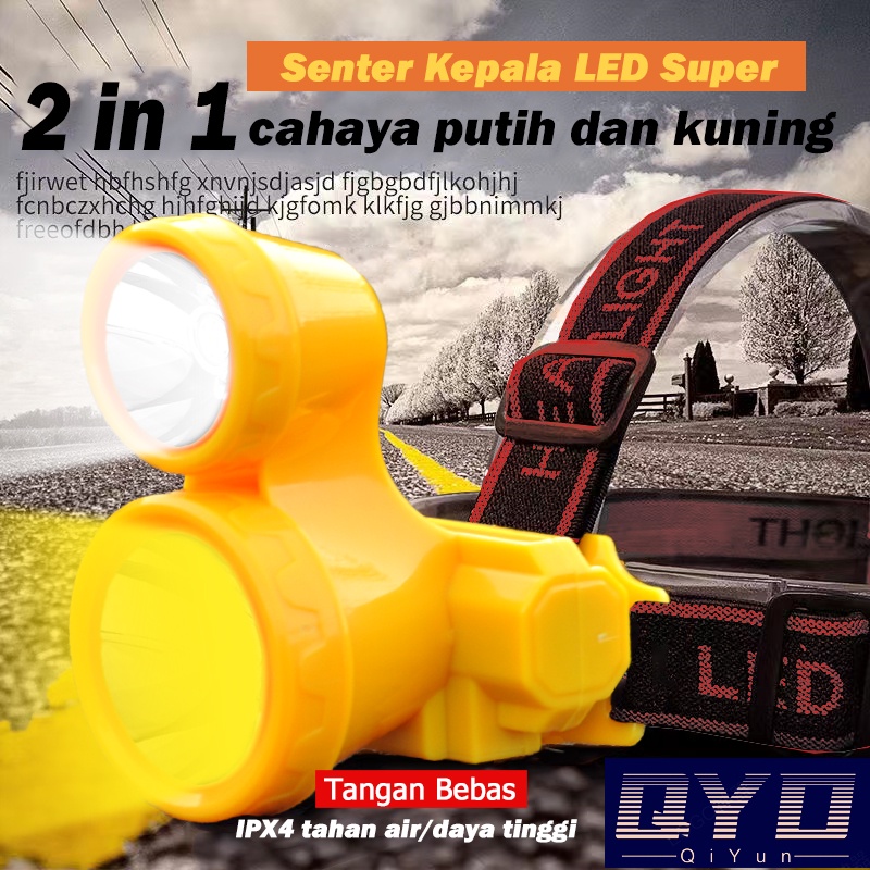 Jual QYD Senter Kepala Cas Super Terang Dua LED Kuning+Putih IPx4 Tahan ...
