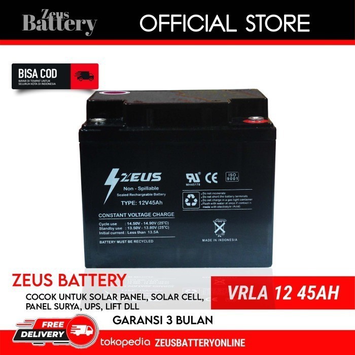 Jual Aki Solar Cell VRLA GEL 12v 45Ah Zeus Battery Aki Deep Cycle ...