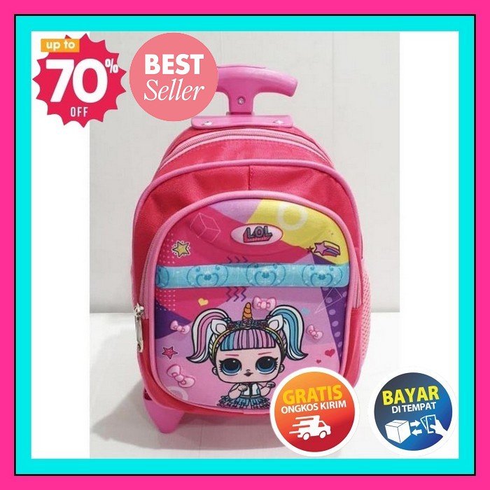Jual Ransel Troli Dorong Anak Cewek Gambar Barbie Pink Lucu Perempuan ...