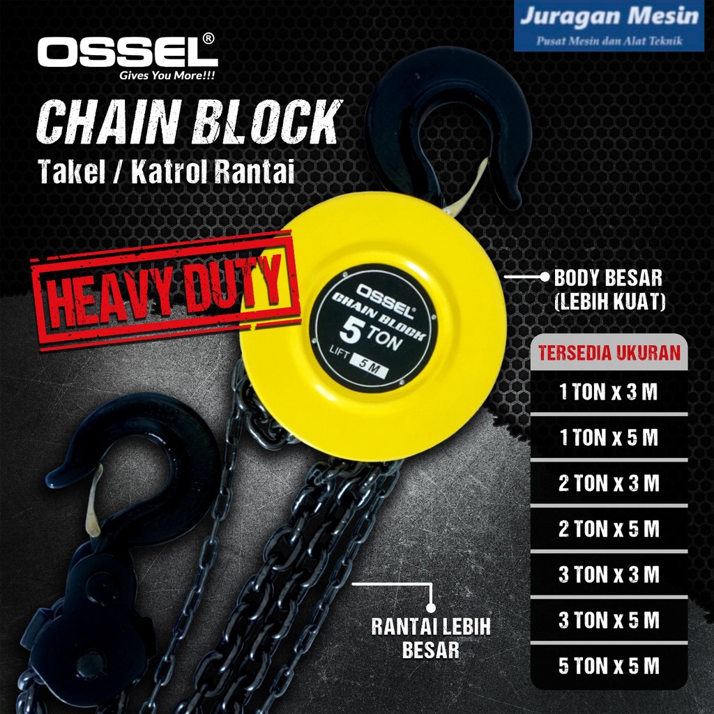 Jual Takel 1 Ton x 5 meter Katrol 1 ton OSSEL Chain Block 1 ton x 5 ...