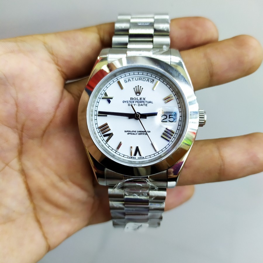 Jual Jam Tangan Rolex Automatic Look Swiss Silver Dial Putih 40mm ...