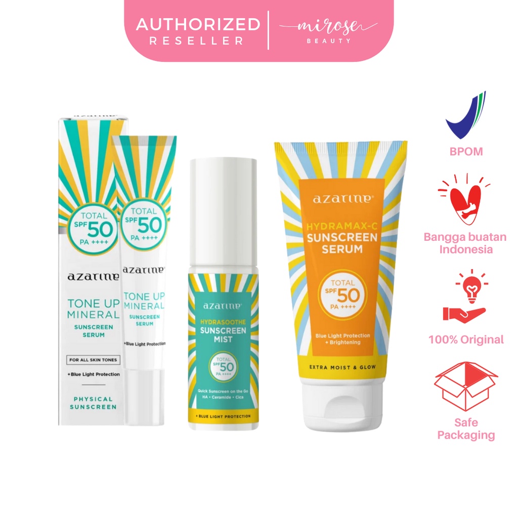 Jual Azarine Hydramax-C Sunscreen Serum / Hydrasoothe Sunscreen Mist / Tone Up Mineral Sunscreen ...