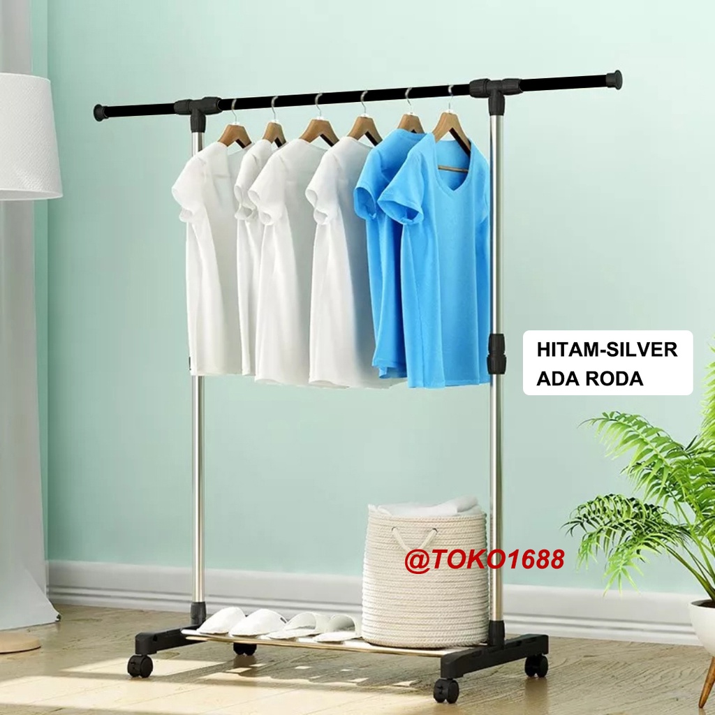 Jual Stand hanger single rak Serbaguna dengan 4 roda hitam | Shopee ...