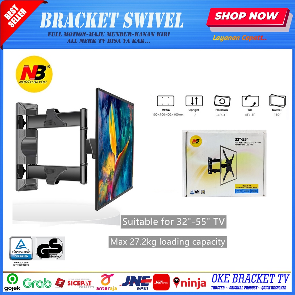 Jual Bracket tv / brecket tv swivel 55 50 49 43 32 inch / NB P4 North ...