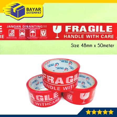 Jual Lakban Isolasi Selotip FRAGILE JANGAN DIBANTING (48mm x 50 Meter ...