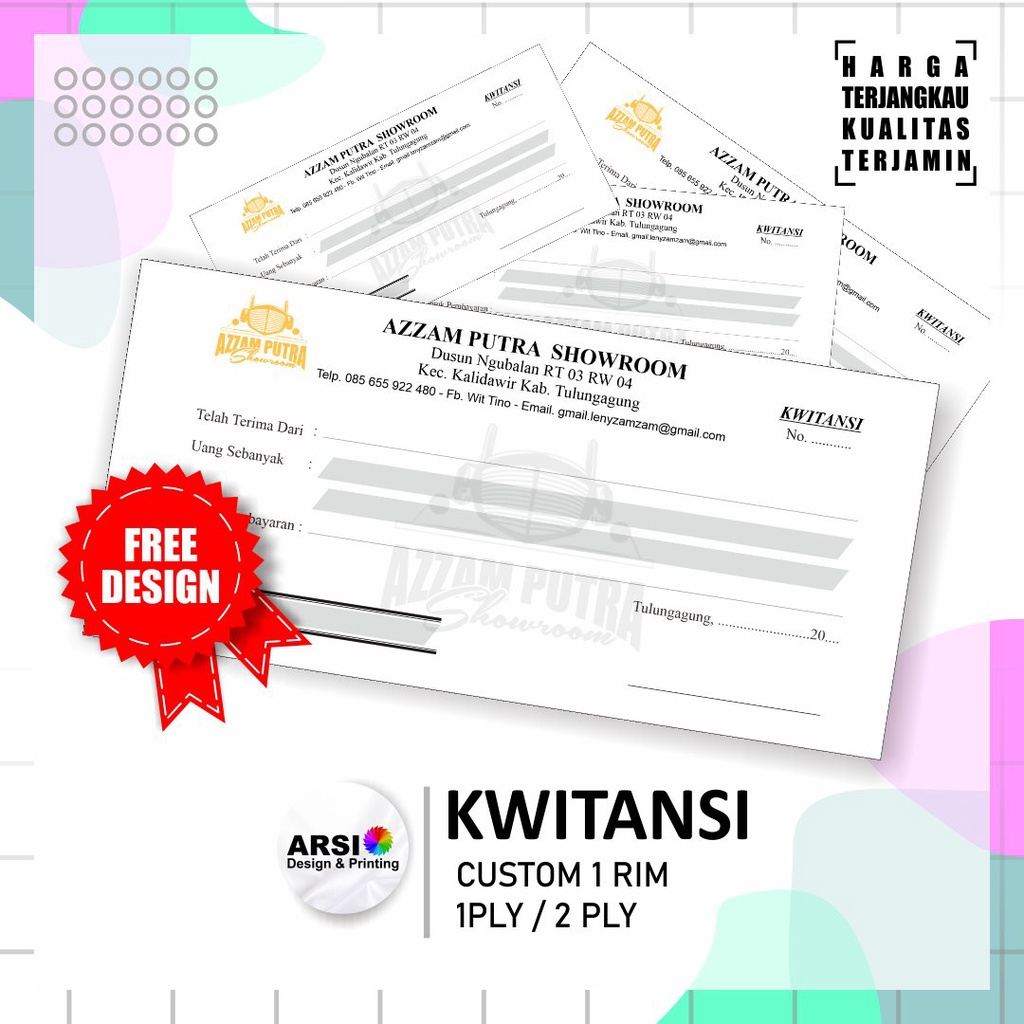 Jual Custom Cetak Kwitansi 1 RIM UK 1/3 A4/F4 1 PLY / 2 PLY PORTRAIT ...