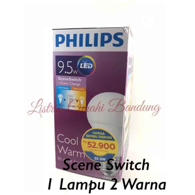 Jual Philips LED Bulb Scene Switch 9.5w (2 warna dalam 1 lampu, putih ...