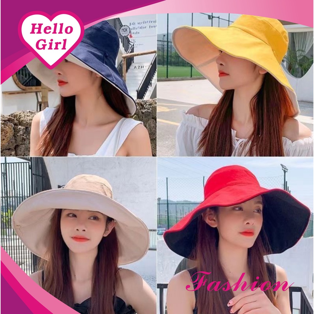 Jual (Hello Girl) MZ220 Topi Matahari /Topi Bucket Grim Lebar Motif ...