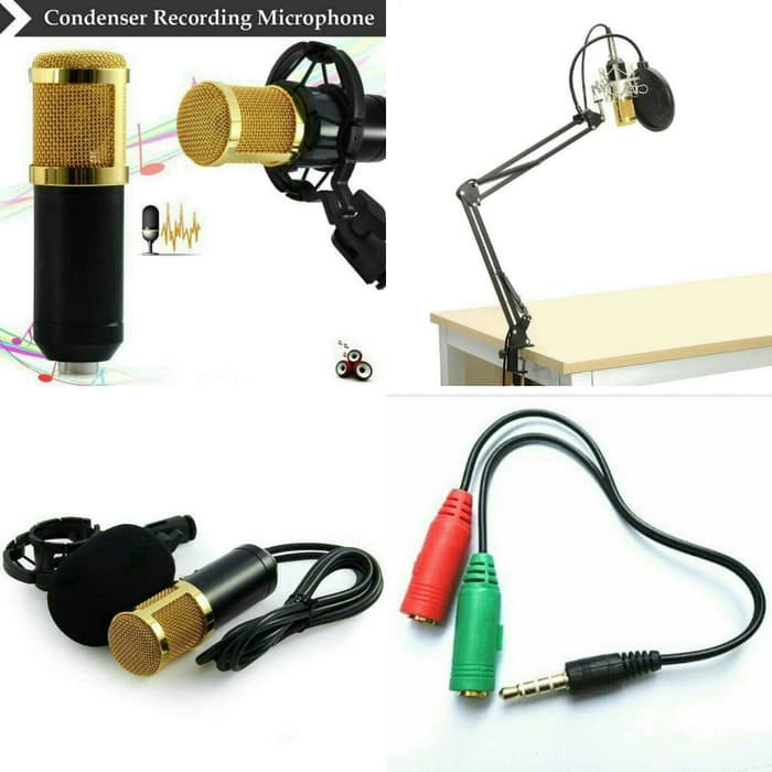 Jual Mic BM 800 + stand ARM + pop filter + Splitter Audio Y - Hitam ...