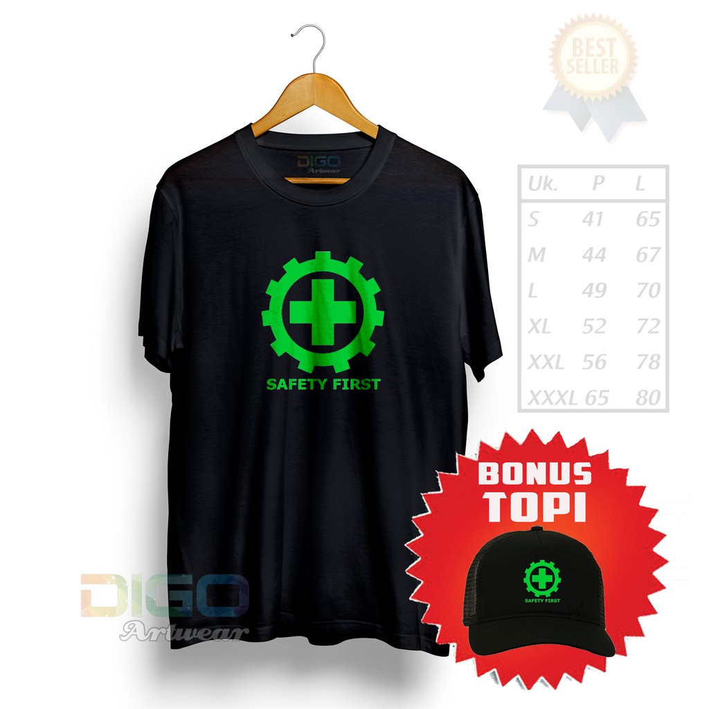 Jual Tshirt kaos safety first Free Caps Topi "SAFETY FIRST" LOGO - Baju ...