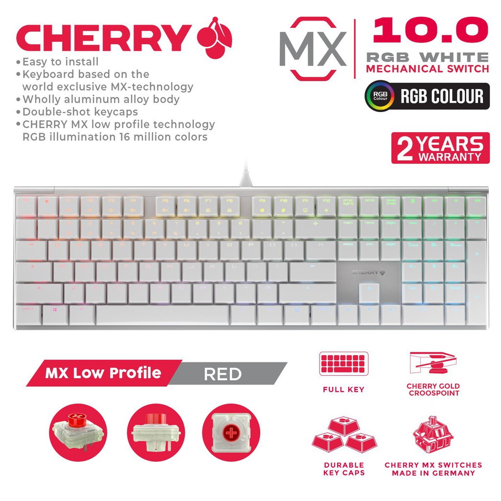 Jual Cherry MX Mechanical Gaming Keyboard Full keys RGB White MX10.0 ...