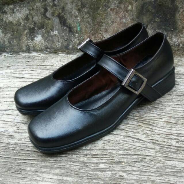 Jual Sepatu kulit sapi asli Pantofel Wanita Hitam Hak 3 Cewek Sekolah ...