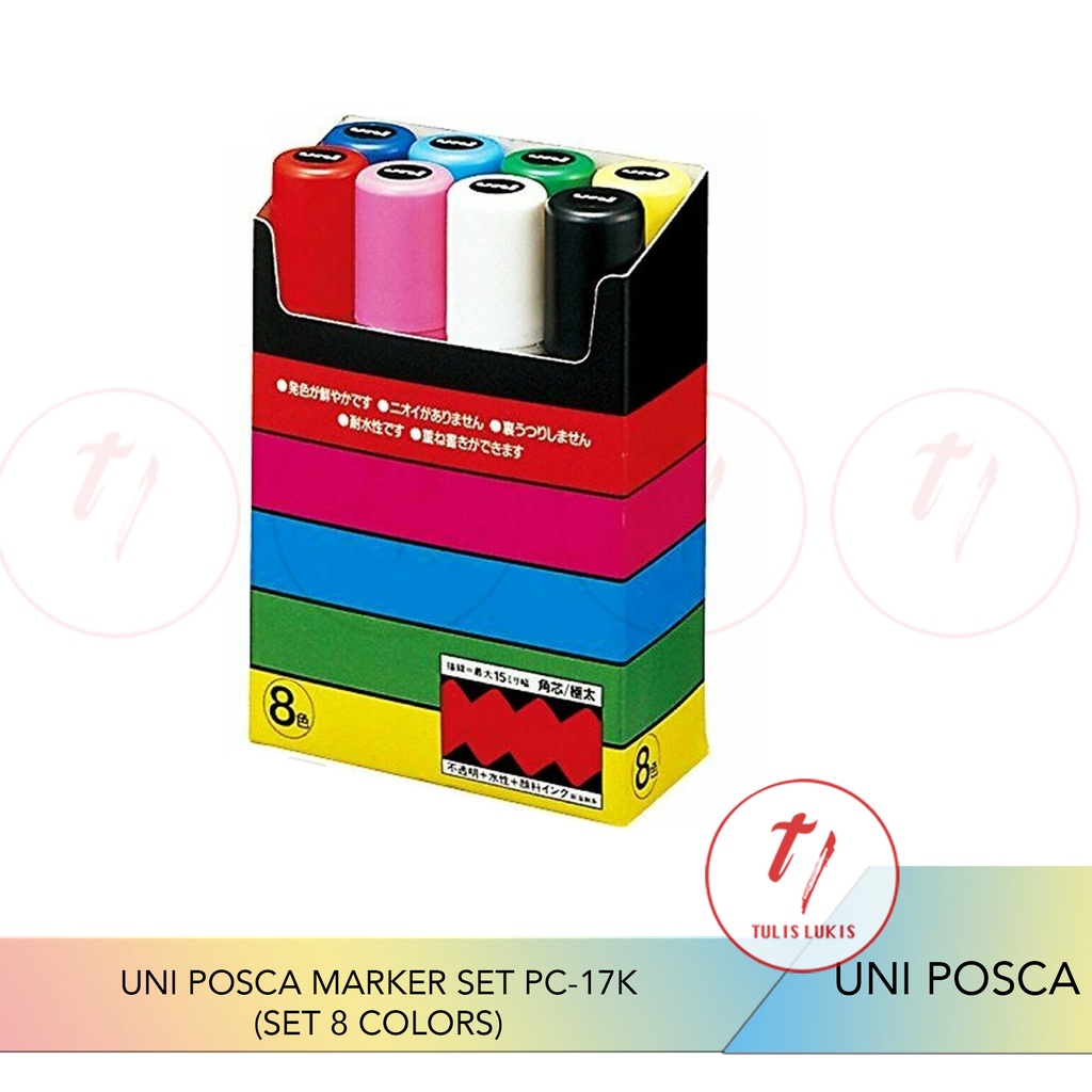 Jual UNI POSCA MARKER PC-17K 8 COLORS SET (EXTRA BOARD CHISEL TIP ...