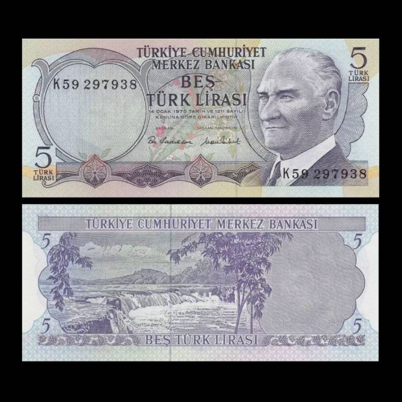 Jual UANG TURKI TURKEY 5 LIRA 1970 UNC ORIGINAL MUSTAFA KEMAL ATATURK ...