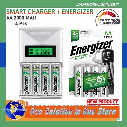 Jual Baterai Energizer Rechargeable AA 2000mAh 4pcs + Smart Quick Charger | Shopee Indonesia