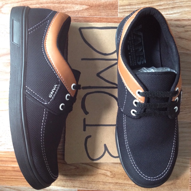 Jual Sepatu casual New Vans denim Full black list Brown DMC13 limited edition | Shopee Indonesia