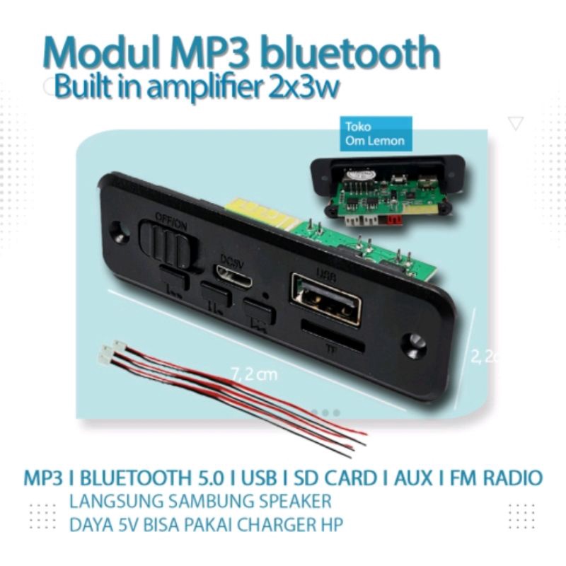 Jual Modul Bluetooth MP3 FM radio 3-5volt ampli 2x3watt | Shopee Indonesia