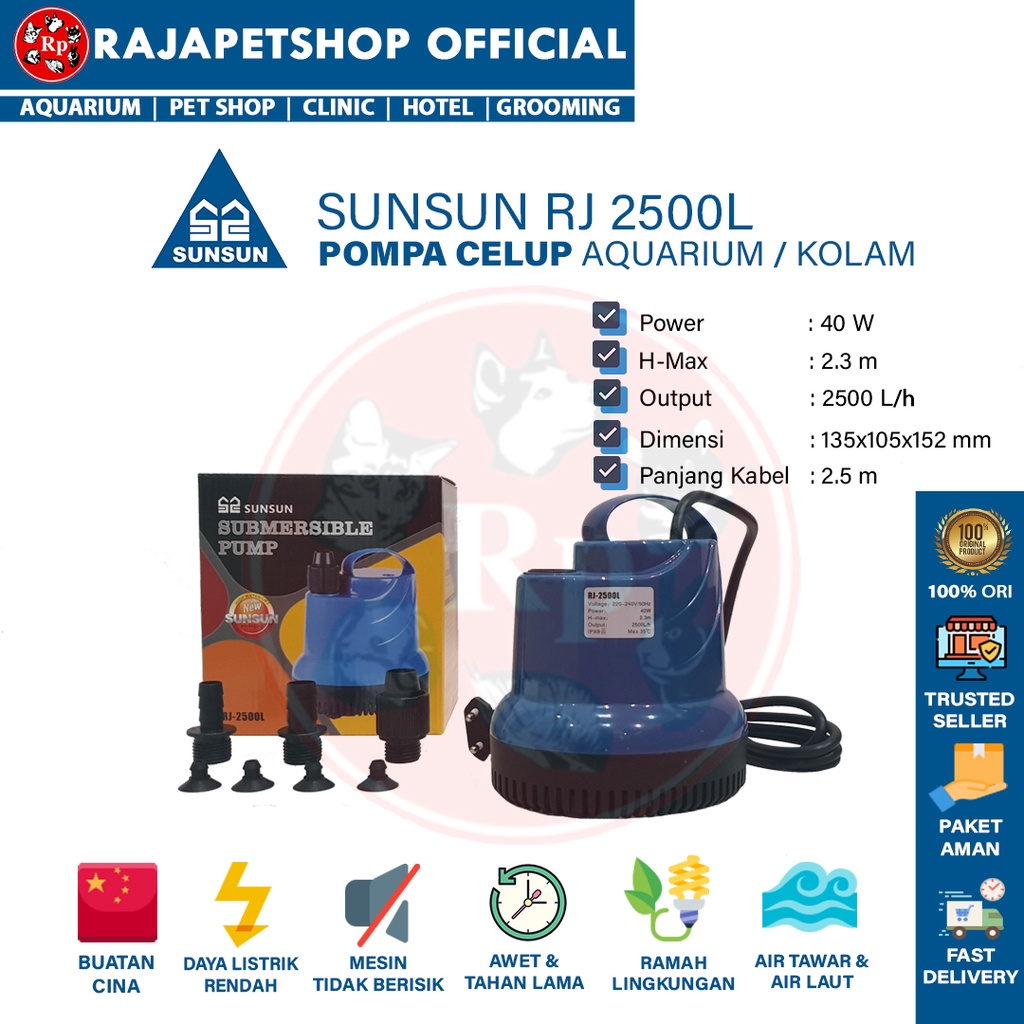 Jual ( POMPA AIR ) SUNSUN RJ 2500L SUBMERSIBLE WATER PUMP KOLAM ...