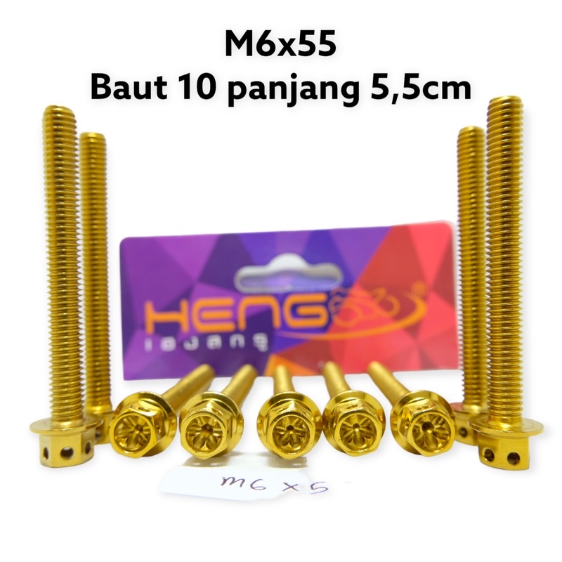 Jual baut probolt flower heng GOLD thailand m6x55 6x55 baut 10 panjang drat saja 5cm | Shopee ...