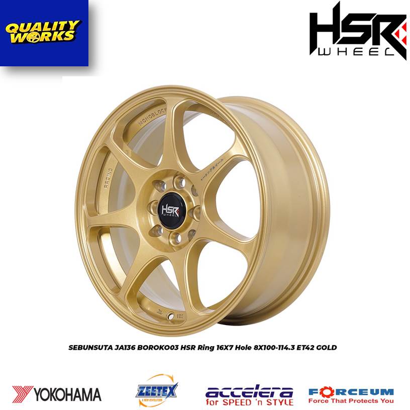 Jual velg racing R16 hsr SEBUNSUTA BOROKO R16X7 H8X100-114,3 ET 42 GOLD ...