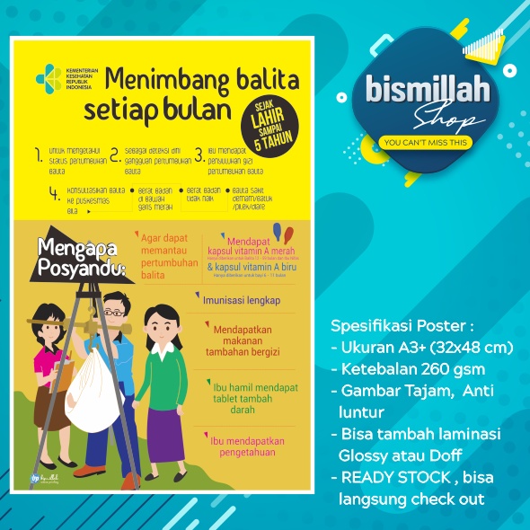 Jual Poster Kebidanan Menimbang Balita Setiap Bulan posyandu | Shopee ...