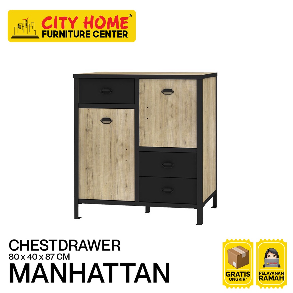 Jual MANHATTAN Chestdrawer Bufet Rak Laci Industrial Kayu Natural Logam ...