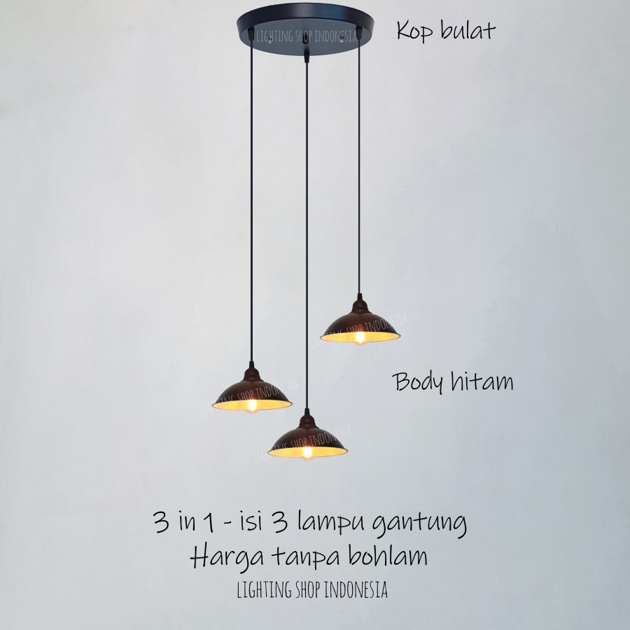 Jual Lampu gantung 3in1 kap 18.5cm hitam putih minimalis meja makan cafe 3L | Shopee Indonesia