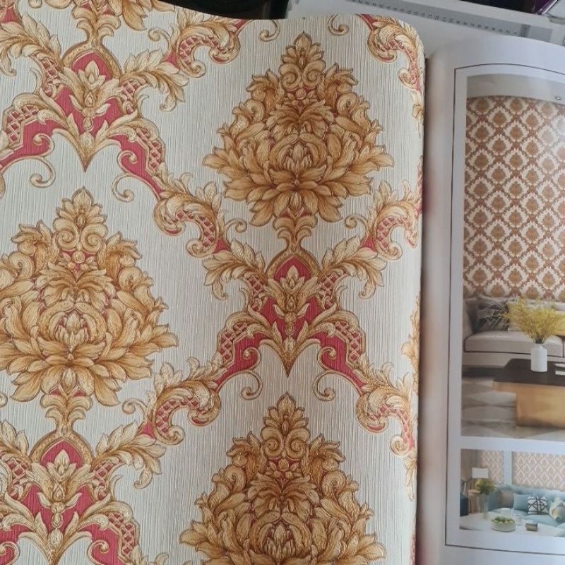 Jual Wallpaper Dinding Ruang Tamu dan Kamar Murah Motif Batik Merah ...