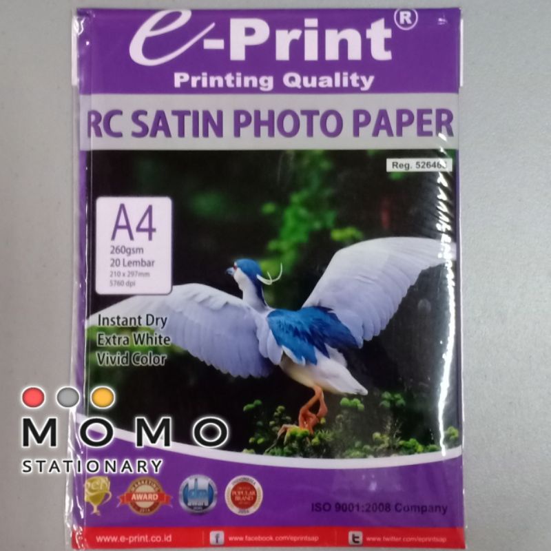 Jual kertas foto RC satin photo A4 e-print (20 lembar) | Shopee Indonesia