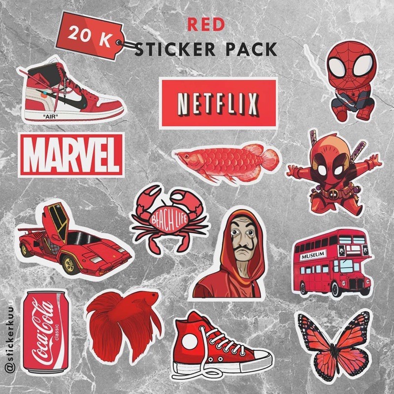 Jual [14 pcs] STICKER VYNIL AESTHETIC - RED PACK | STIKER LAPTOP CASE ...