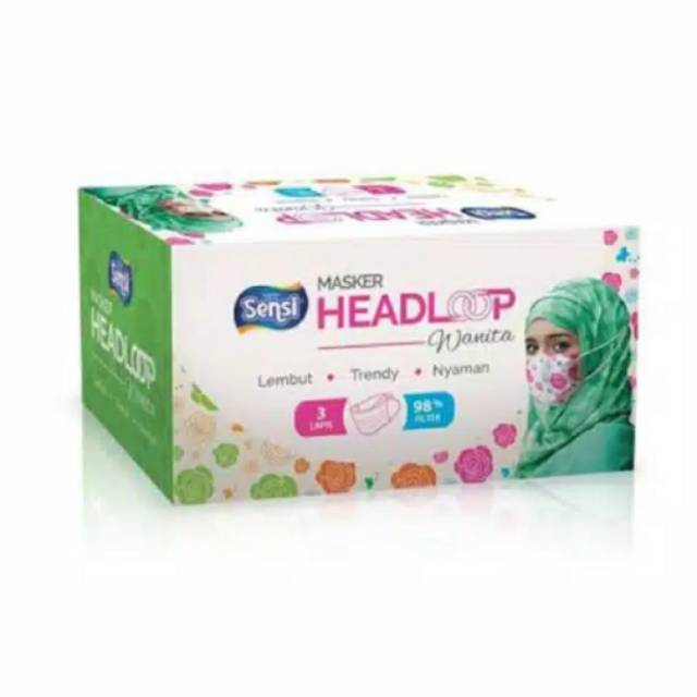 Jual surgical mask bedah Hijab Mask Head loop mask 1 box isi 40 grab ...